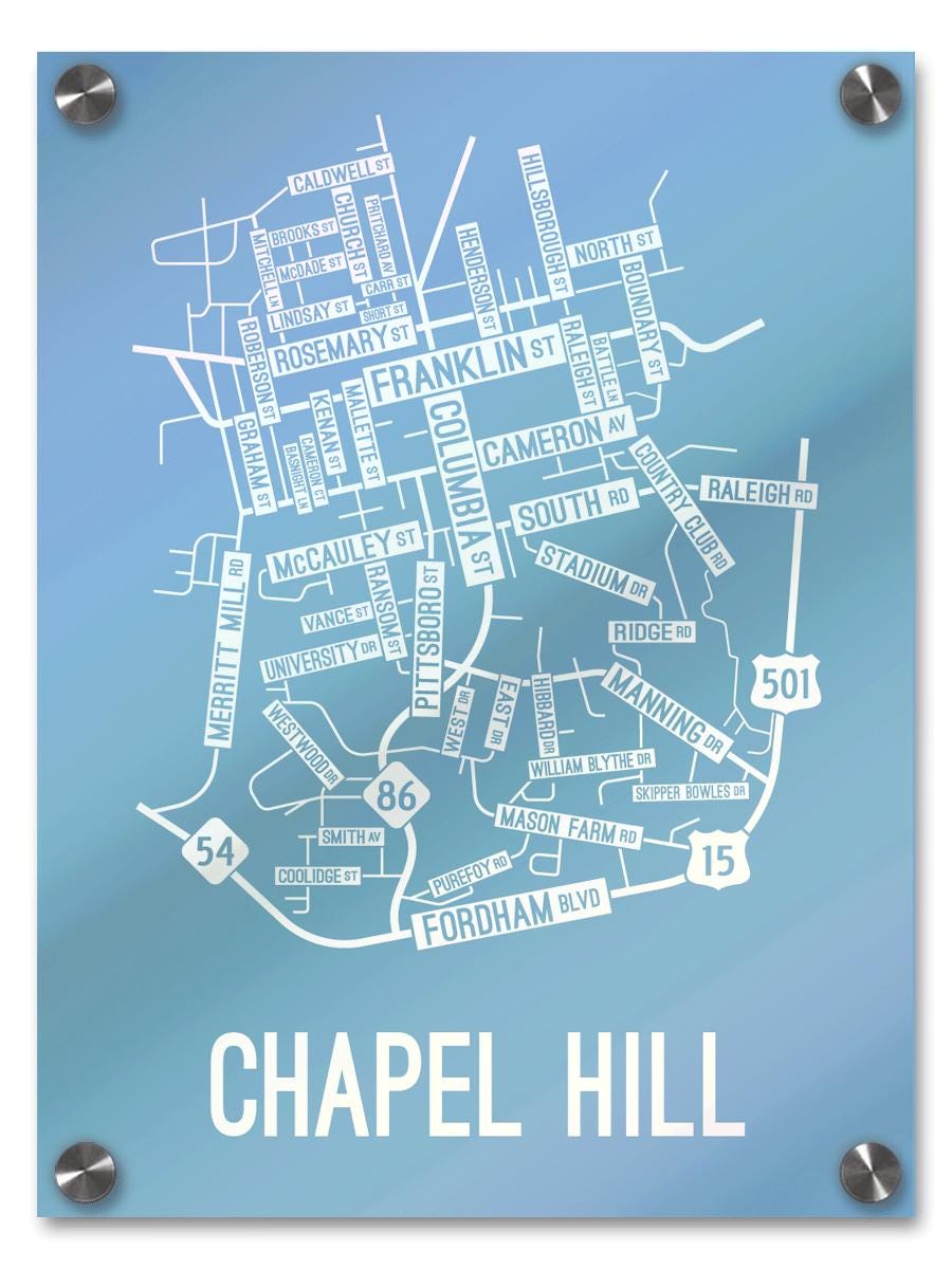 Chapel Hill, North Carolina Street Map - Poster, Acrylic, Framed, and ...