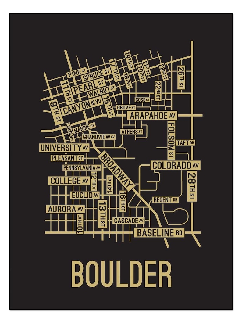 Boulder, Colorado Street Map - Poster, Acrylic, Framed, and Metal ...