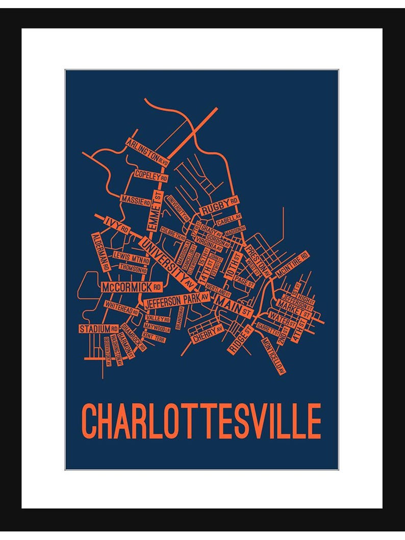 Charlottesville, Virginia Street Map - Poster, Acrylic, Framed, and ...