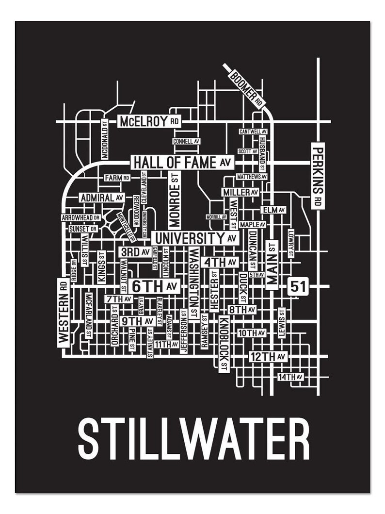 Stillwater, Oklahoma Street Map - Poster, Acrylic, Framed, and Metal ...
