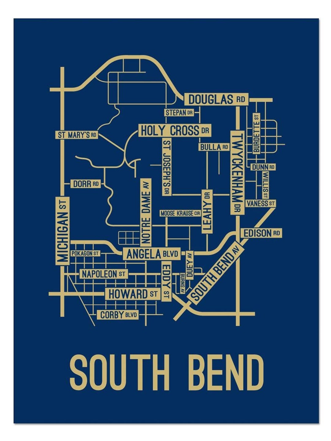South Bend, Indiana Street Map - Poster, Acrylic, Framed, and Metal ...