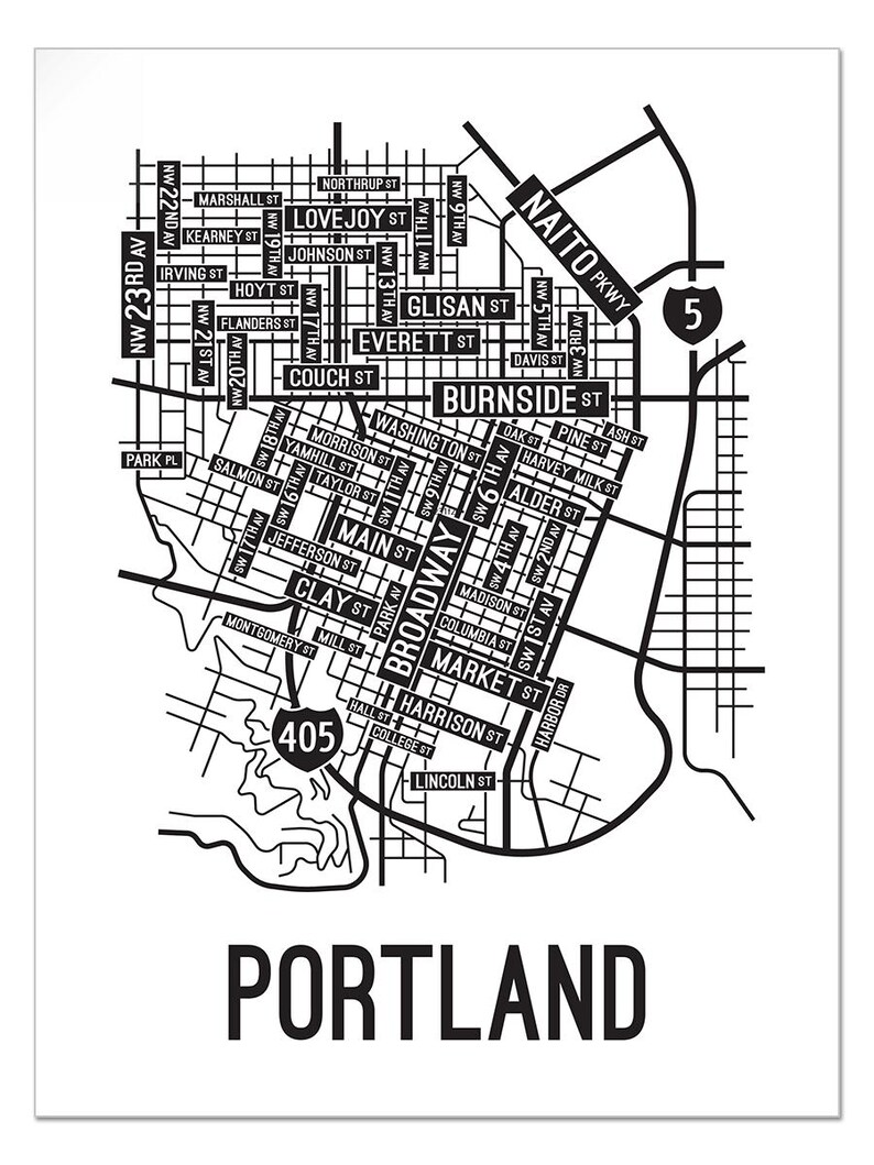Portland, Oregon Street Map - Poster, Acrylic, Framed, and Metal Prints ...