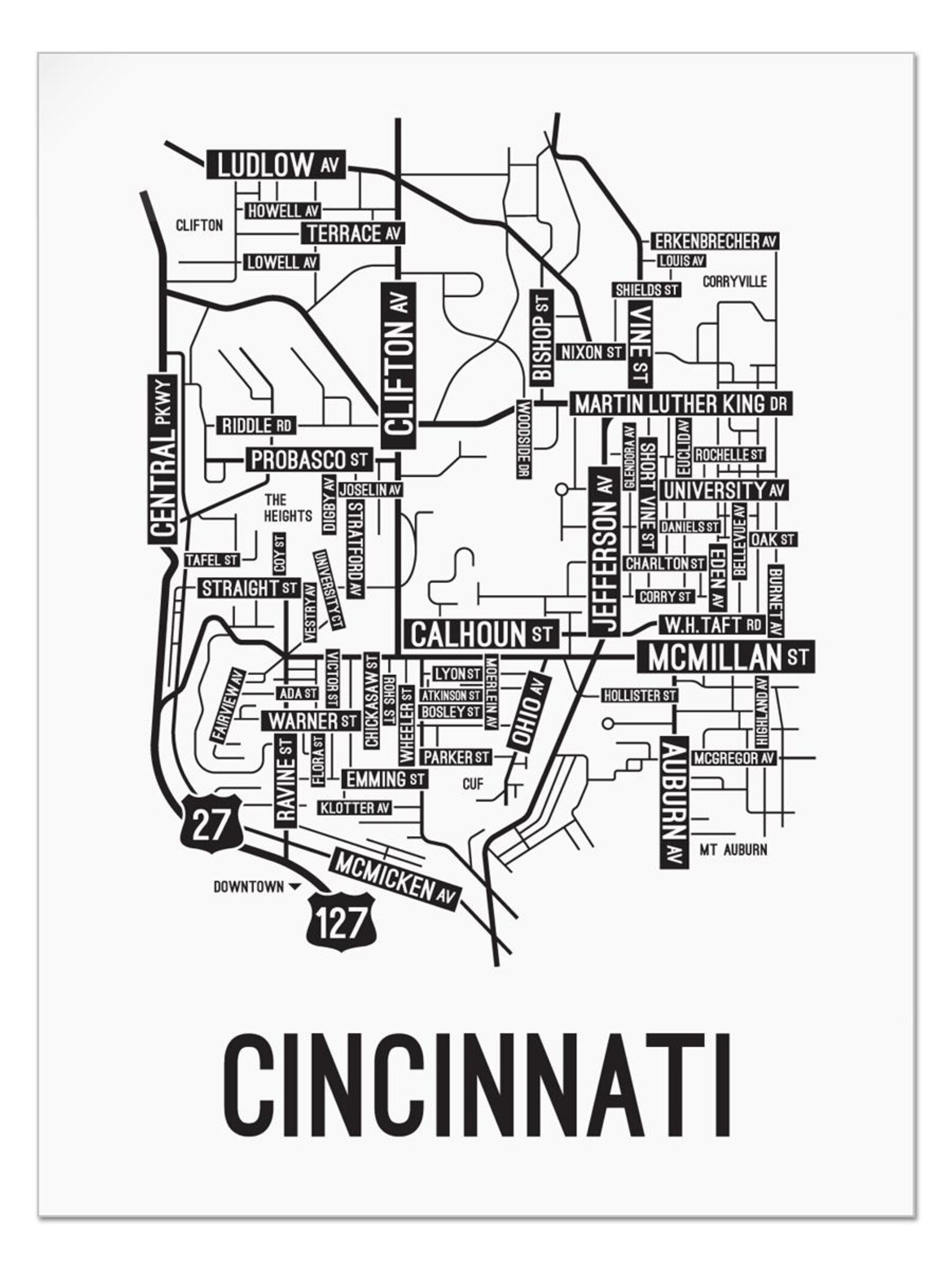 Cincinnati, Ohio Street Map - Poster, Acrylic, Framed, and Metal Prints ...
