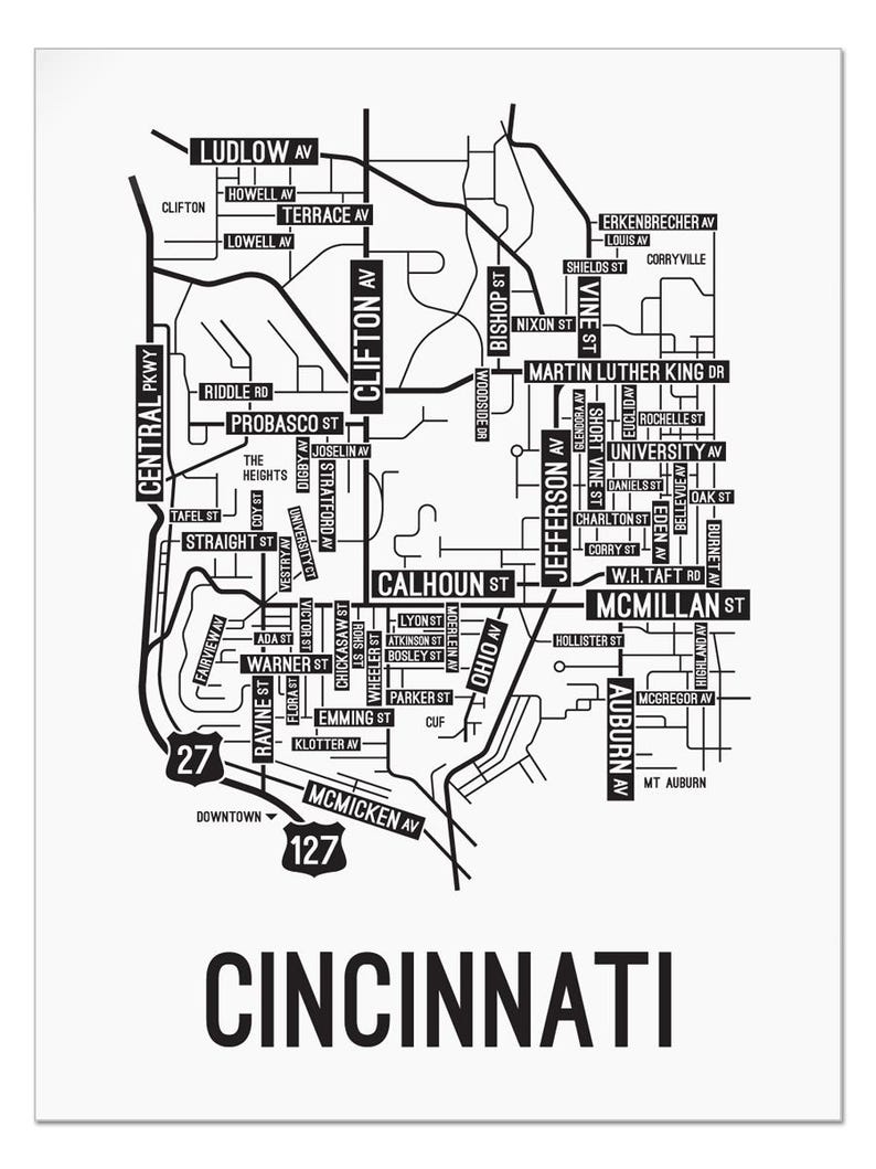 Cincinnati, Ohio Street Map - Poster, Acrylic, Framed, and Metal Prints ...