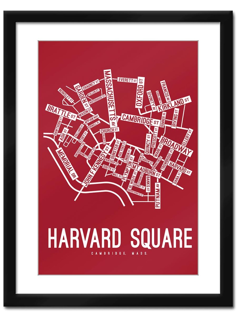 Harvard Square, Cambridge Street Map - Poster, Acrylic, Framed, and ...