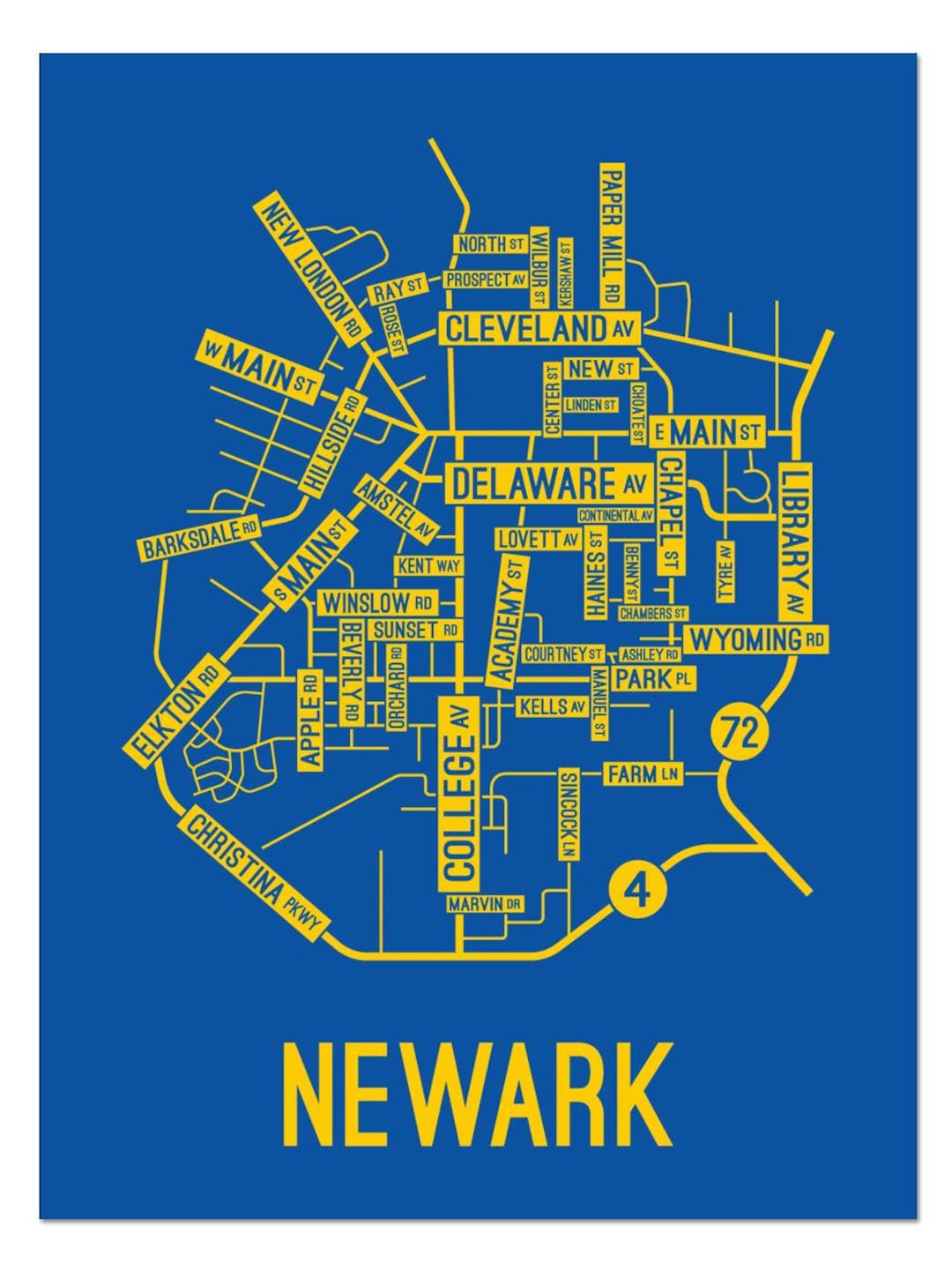 Newark, Delaware Street Map - Poster, Acrylic, Framed, and Metal Prints ...