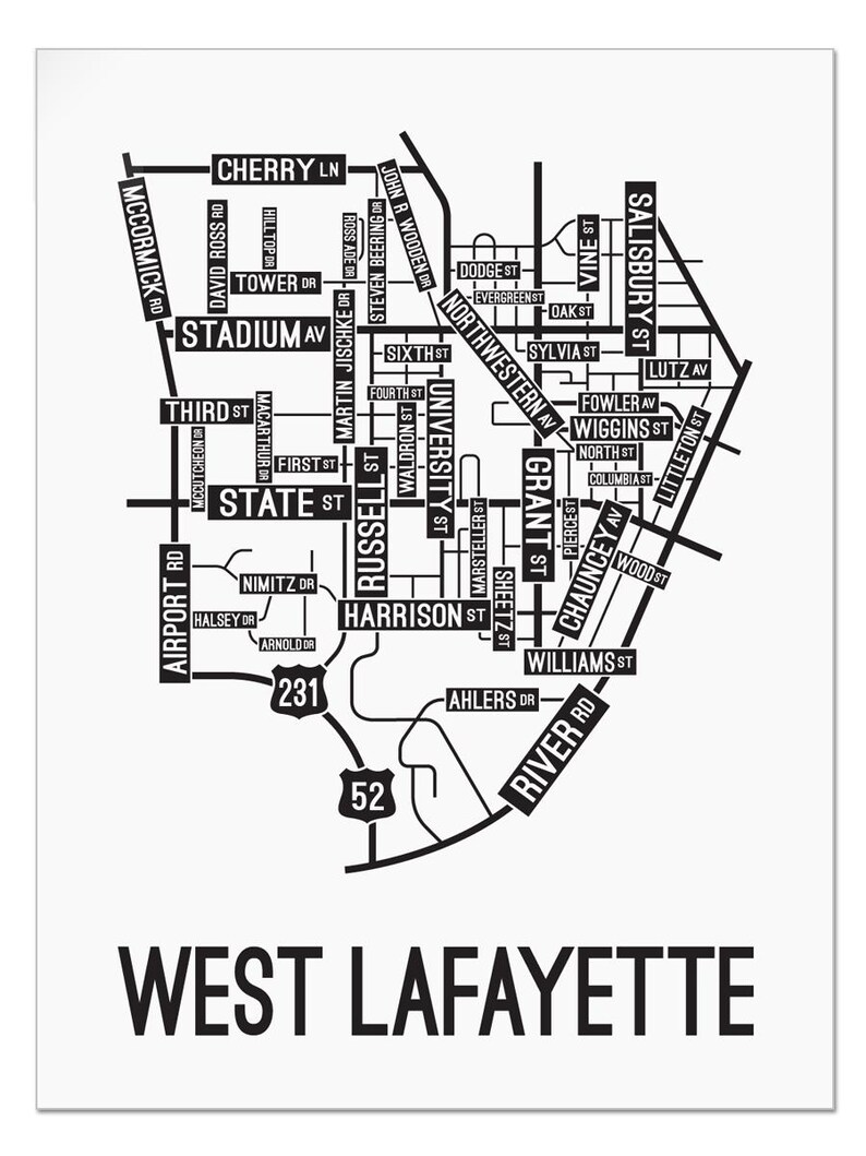 West Lafayette, Indiana Street Map - Poster, Acrylic, Framed, and Metal Prints - Etsy