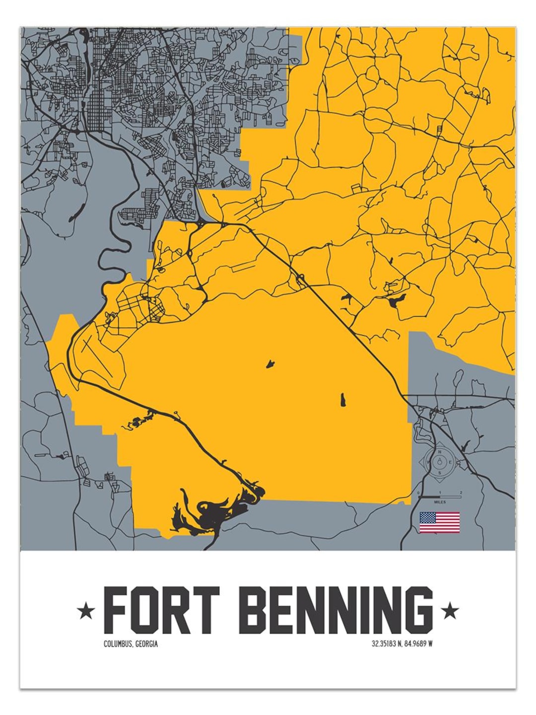 Fort Benning, Columbus, Georgia Map Poster - Military Base Print - Etsy