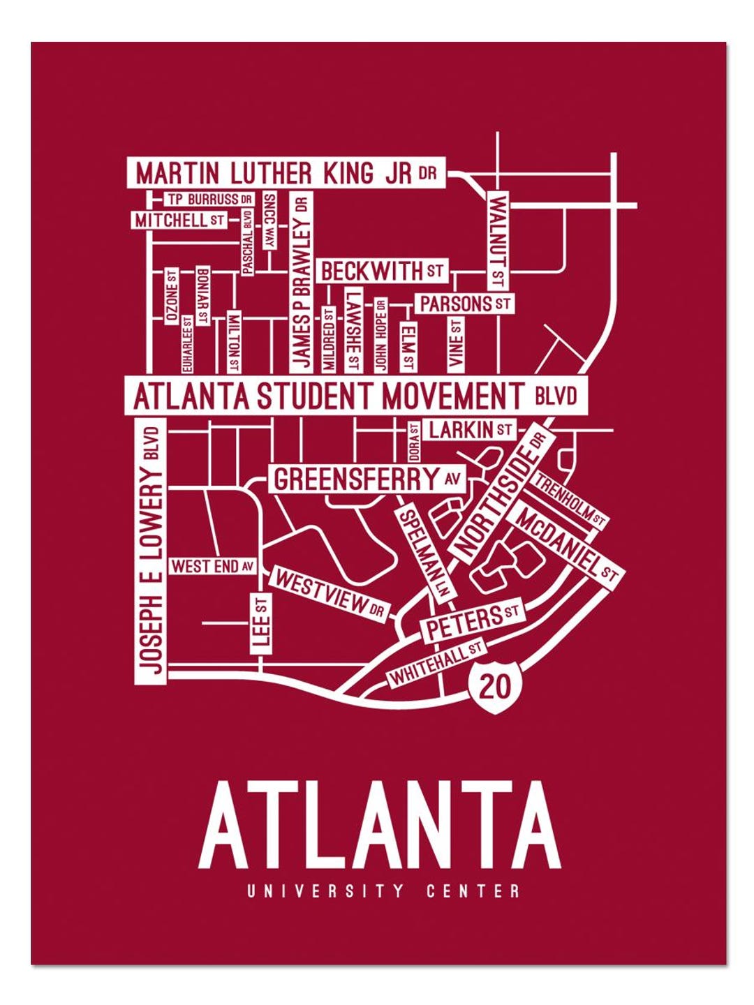 Atlanta University Center Street Map - Poster, Acrylic, Framed, and ...