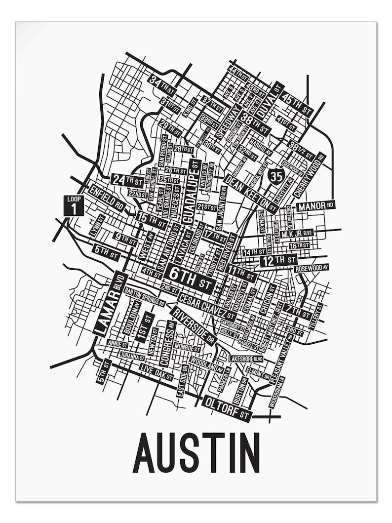 Austin, Texas Street Map - Poster, Acrylic, Framed, and Metal Prints - Etsy