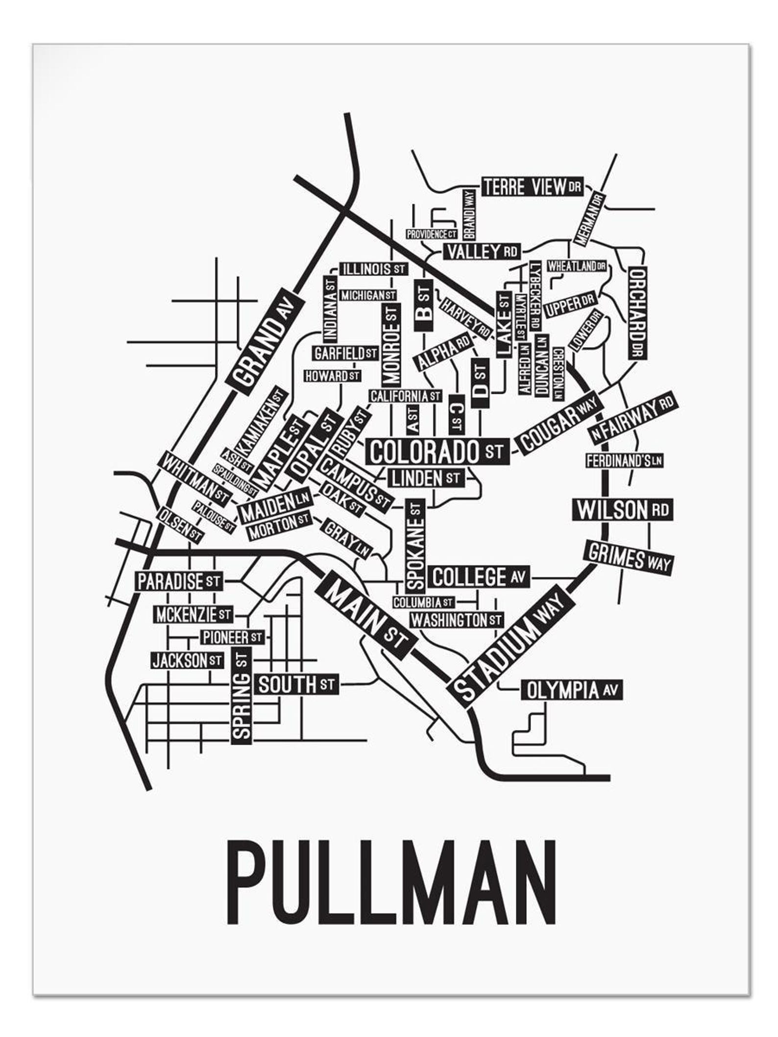 Pullman, Washington Street Map - Poster, Acrylic, Framed, and Metal ...