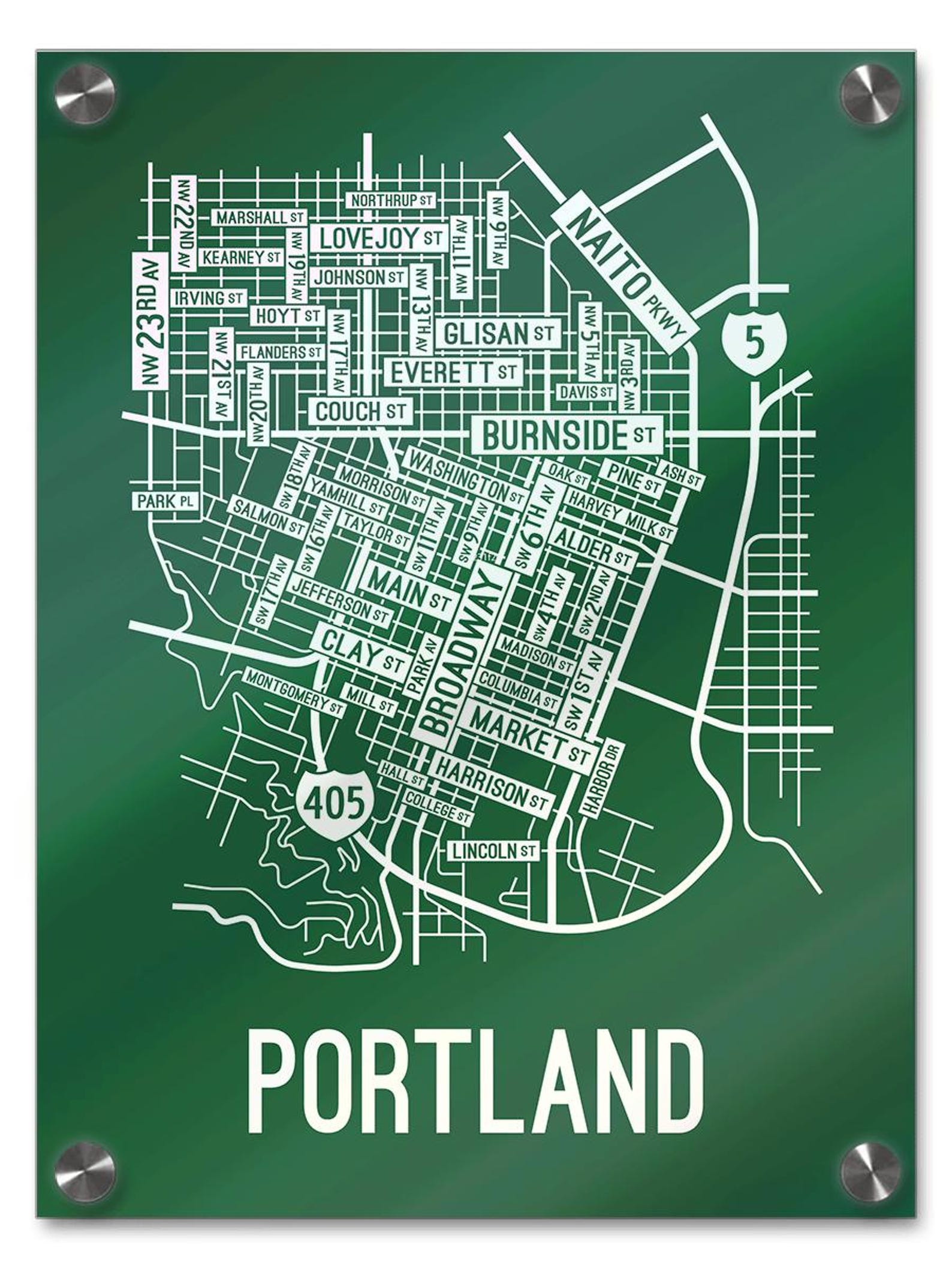 Portland, Oregon Street Map - Poster, Acrylic, Framed, and Metal Prints ...