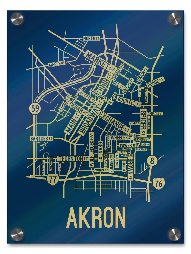 Akron, Ohio Street Map - Poster, Acrylic, Framed, and Metal Prints - Etsy