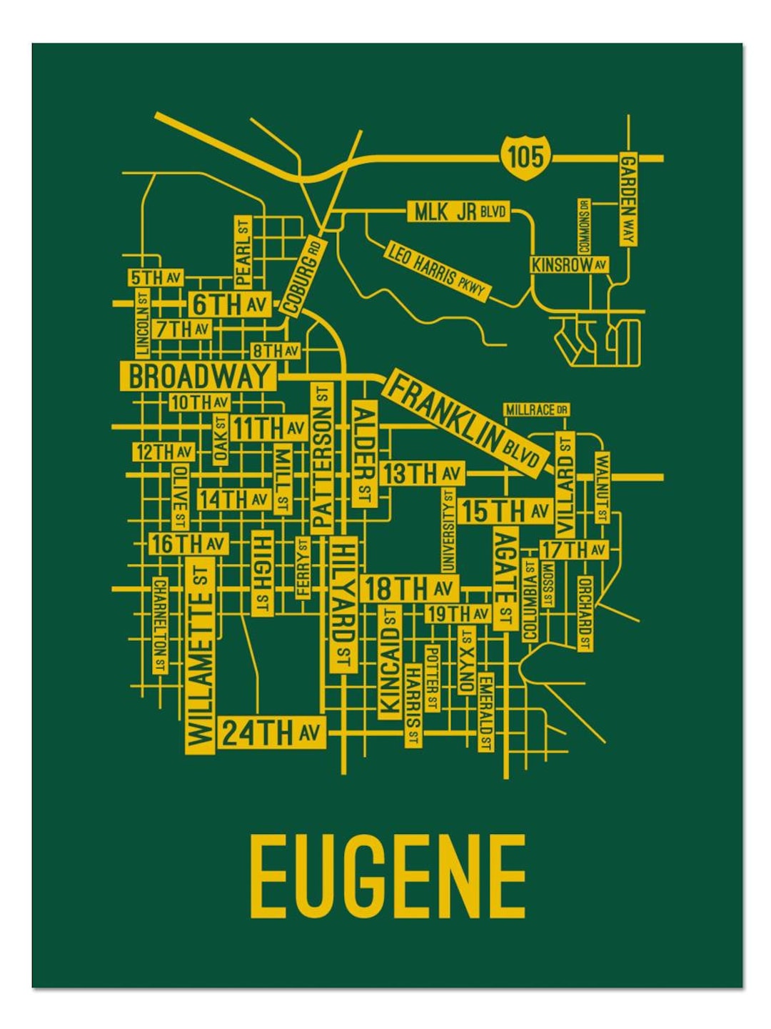 Eugene, Oregon Street Map - Poster, Acrylic, Framed, and Metal Prints ...
