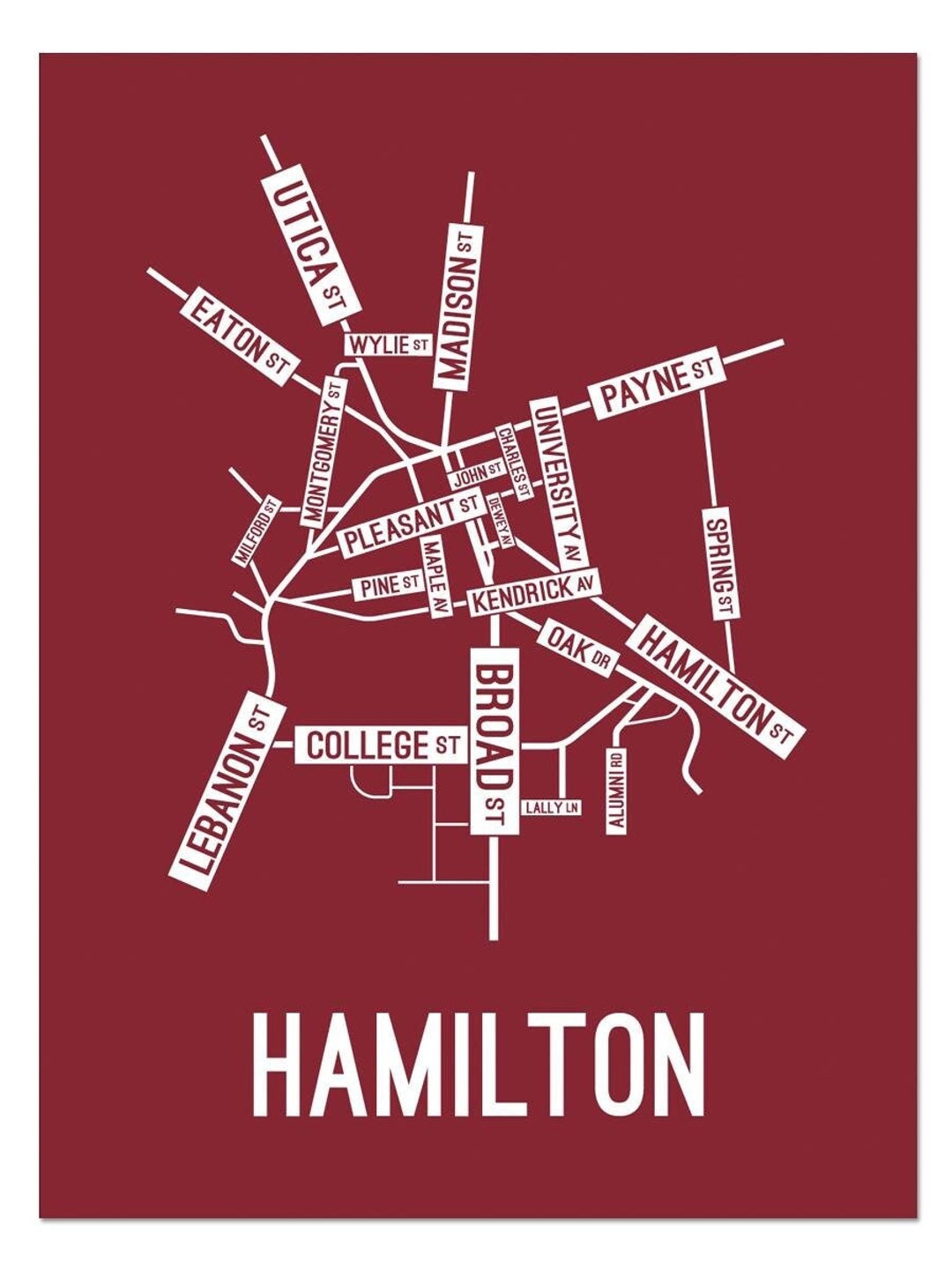Hamilton, New York Street Map - Poster, Acrylic, Framed, and Metal ...