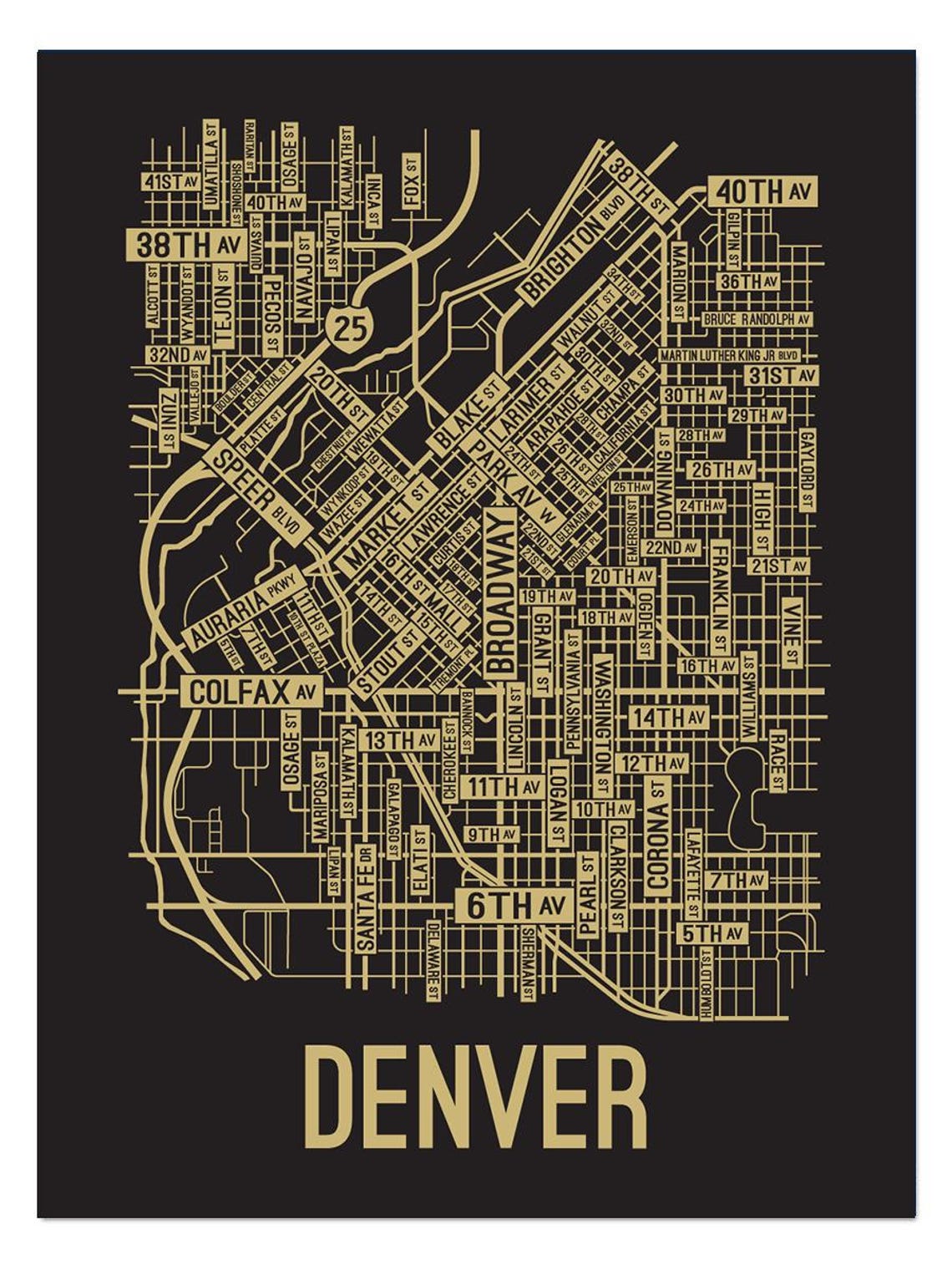 Denver, Colorado Street Map - Poster, Acrylic, Framed, and Metal Prints ...