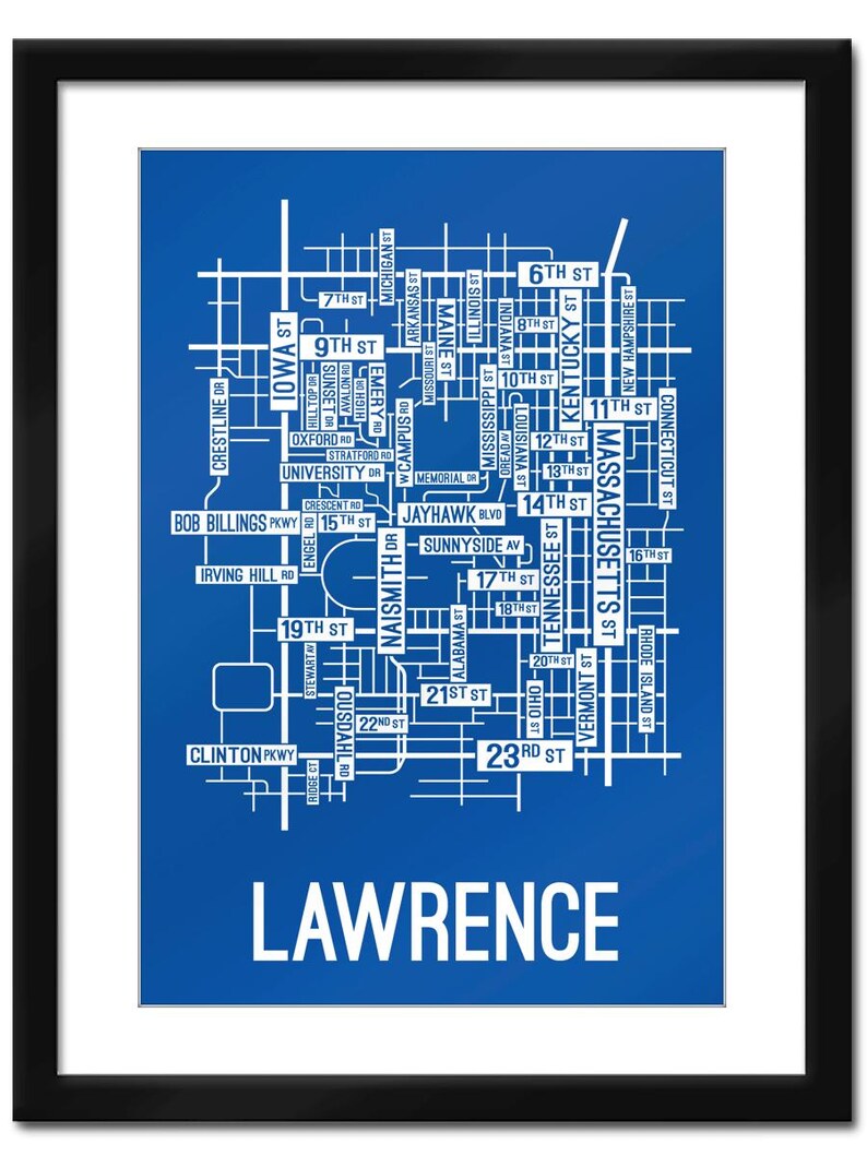 Lawrence, Kansas Street Map - Poster, Acrylic, Framed, and Metal Prints ...