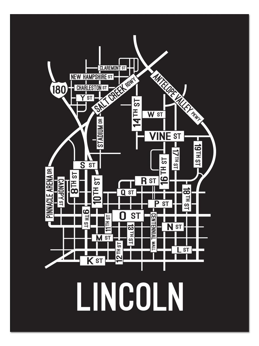Lincoln, Nebraska Street Map - Poster, Acrylic, Framed, and Metal ...