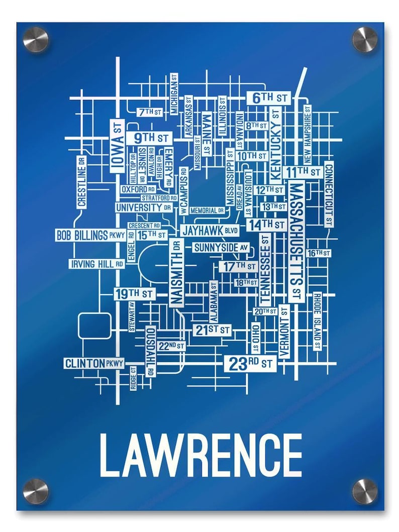 Lawrence, Kansas Street Map - Poster, Acrylic, Framed, and Metal Prints ...