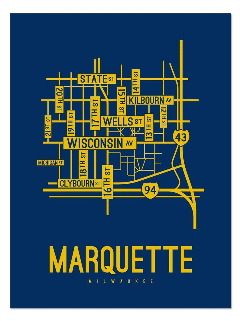 Marquette, Milwaukee Street Map - Poster, Acrylic, Framed, and Metal ...