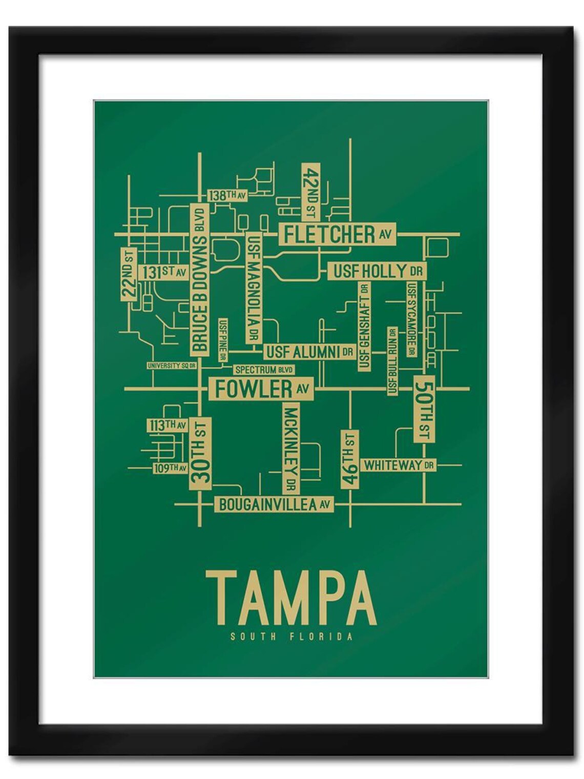 Tampa, South Florida Street Map - Poster, Acrylic, Framed, and Metal ...