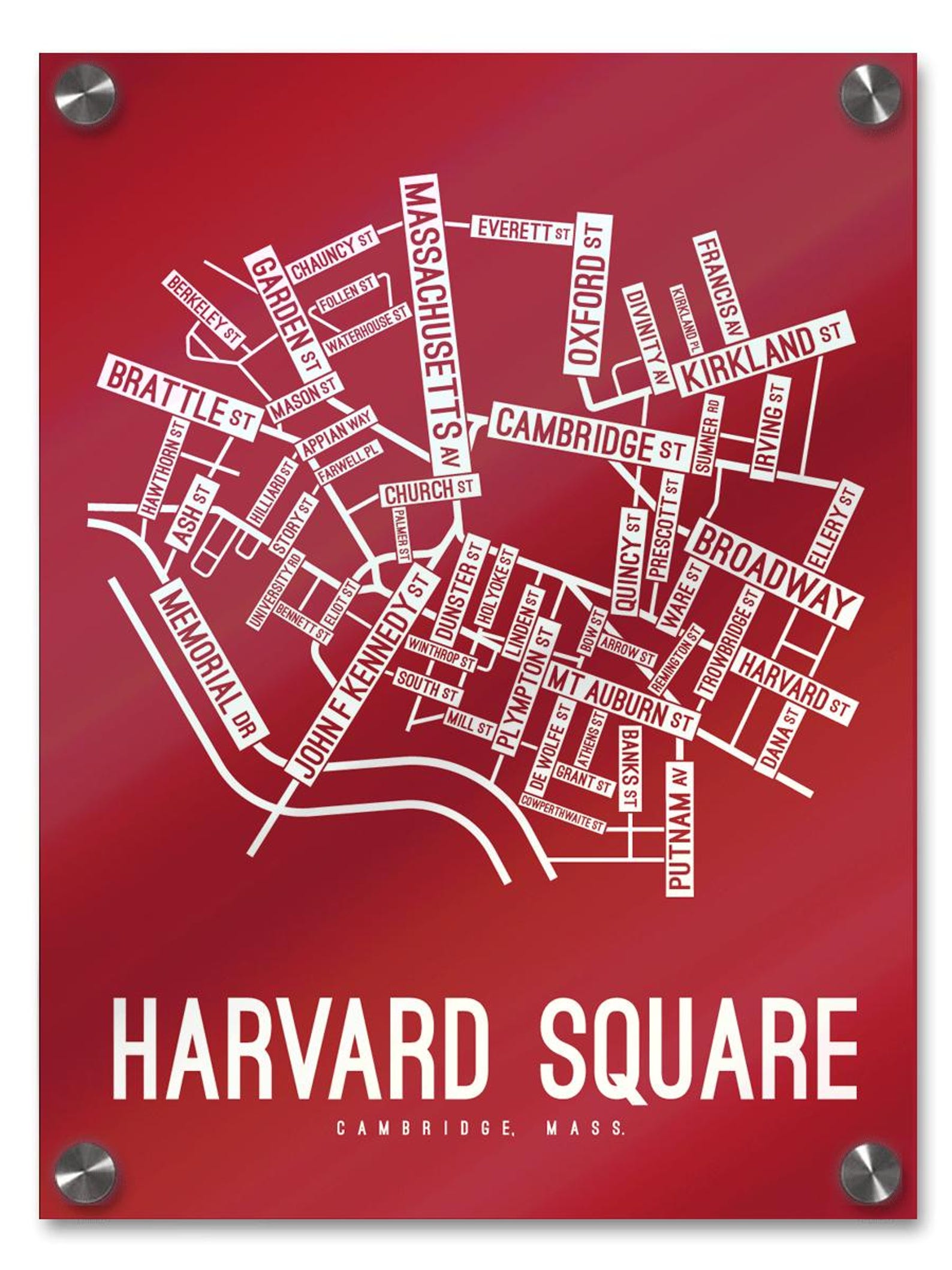 Harvard Square, Cambridge Street Map - Poster, Acrylic, Framed, and ...