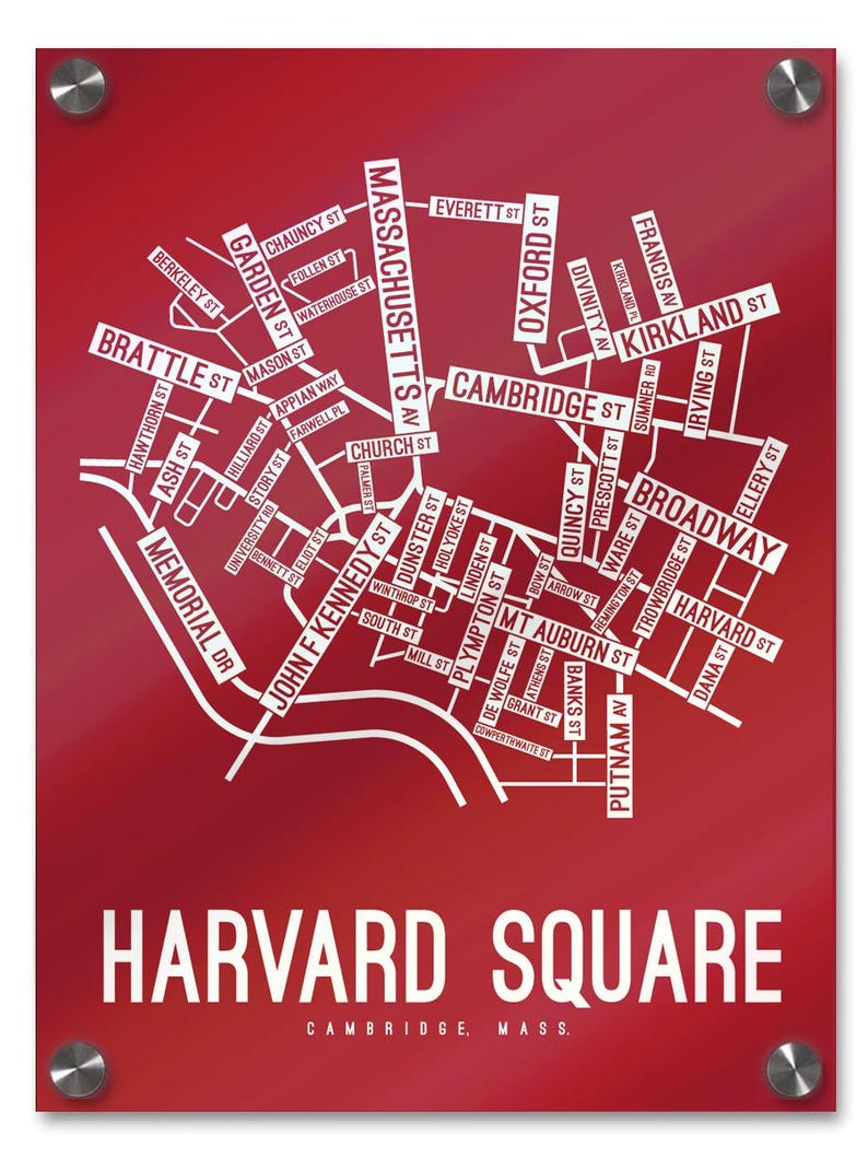 Harvard Square, Cambridge Street Map - Poster, Acrylic, Framed, and ...