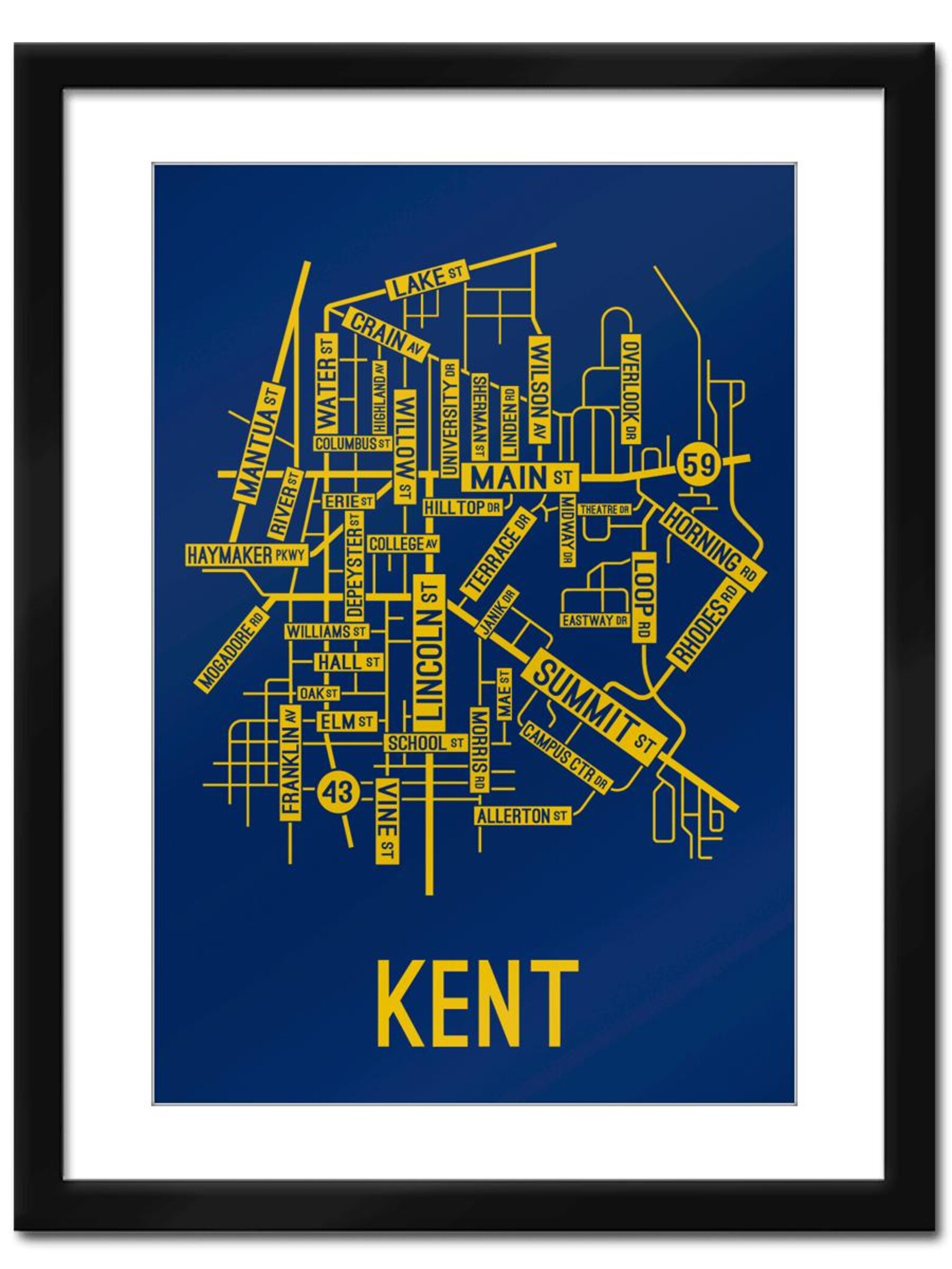 Kent, Ohio Street Map - Poster, Acrylic, Framed, and Metal Prints - Etsy