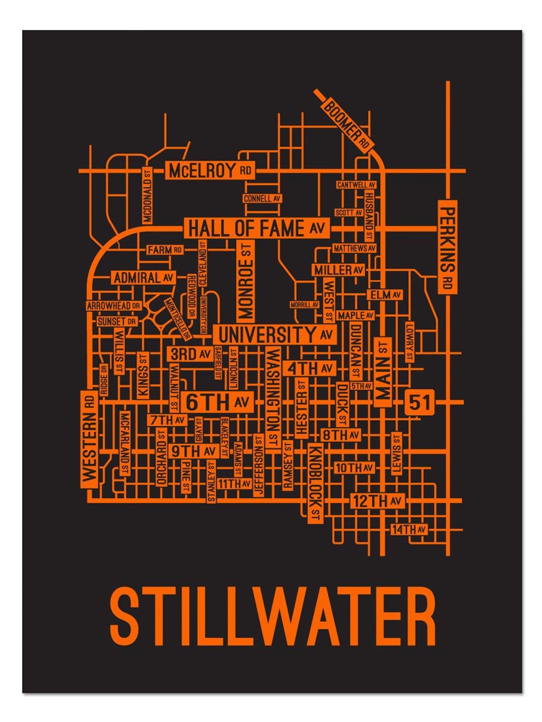 Stillwater, Oklahoma Street Map - Poster, Acrylic, Framed, and Metal ...