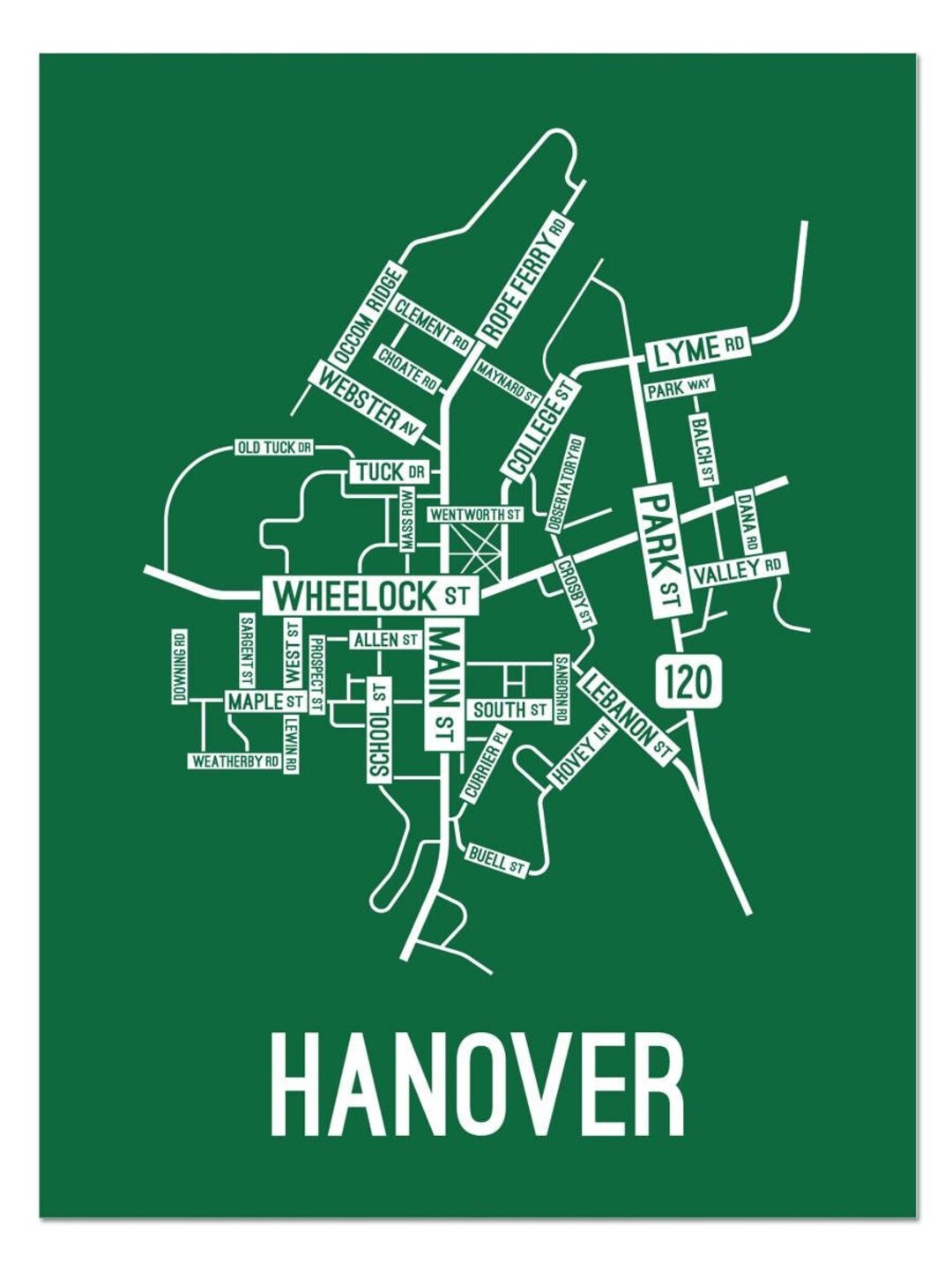 Hanover, New Hampshire Street Map - Poster, Acrylic, Framed, and Metal ...