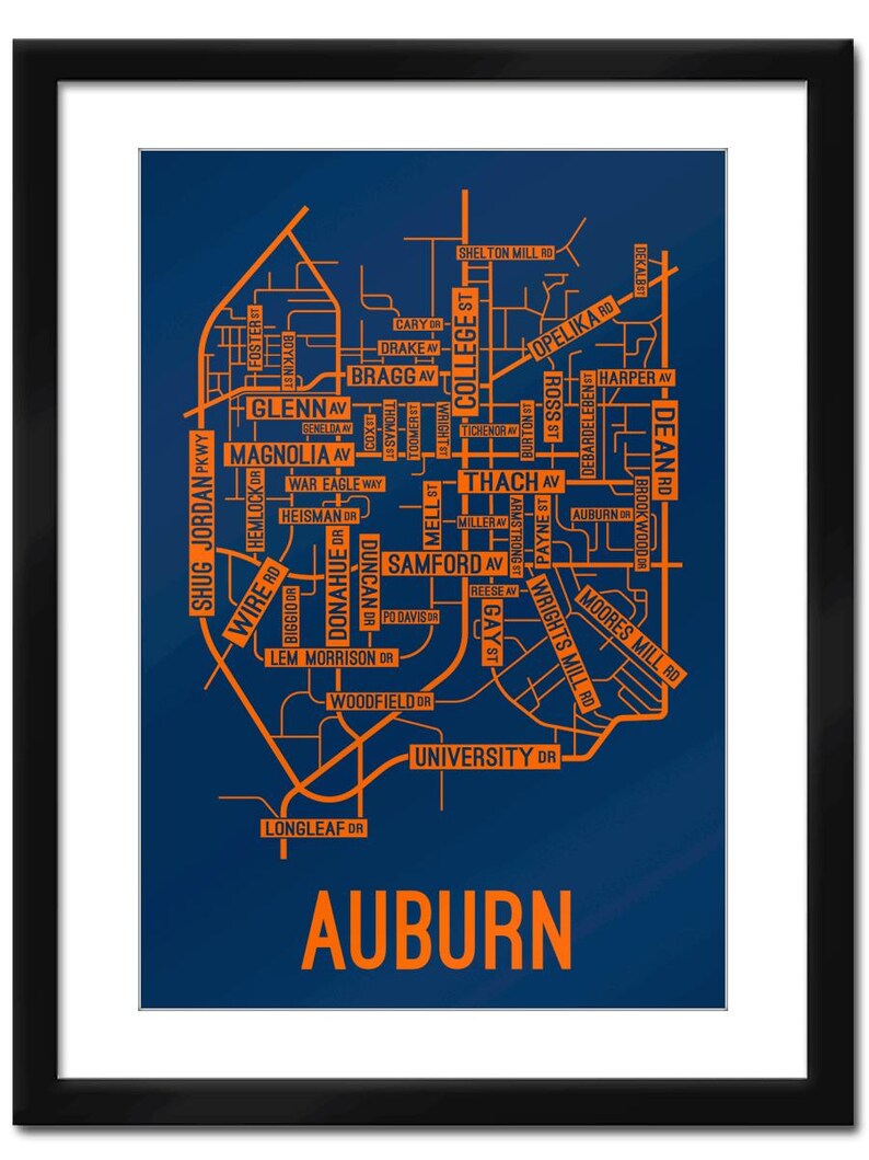Auburn, Alabama Street Map - Poster, Acrylic, Framed, and Metal Prints ...