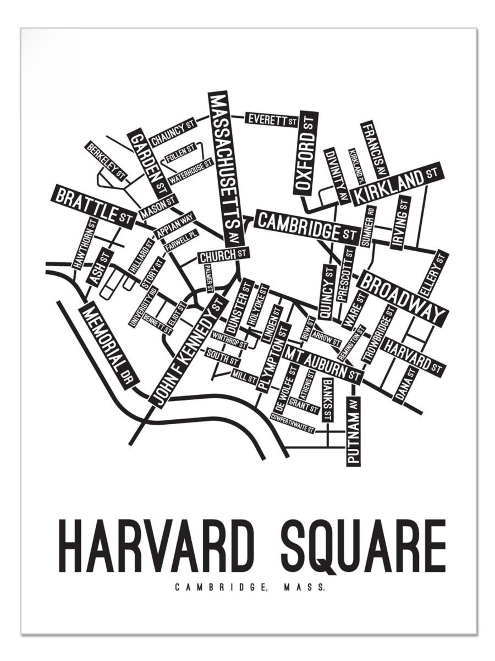 Harvard Square, Cambridge Street Map - Poster, Acrylic, Framed, and ...