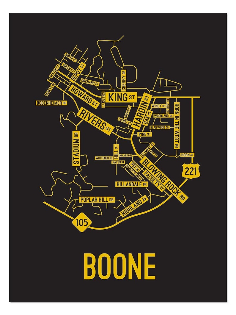 Boone, North Carolina Street Map - Poster, Acrylic, Framed, and Metal ...