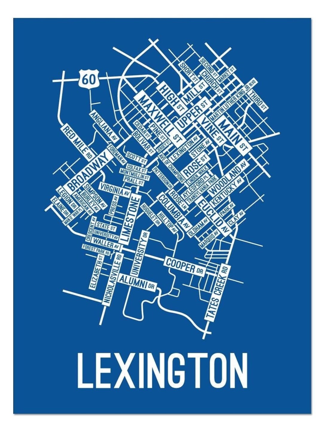 Lexington, Kentucky Street Map - Poster, Acrylic, Framed, and Metal ...