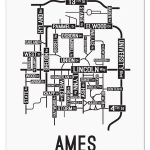 Ames, Iowa Street Map - Poster, Acrylic, Framed, and Metal Prints - Etsy