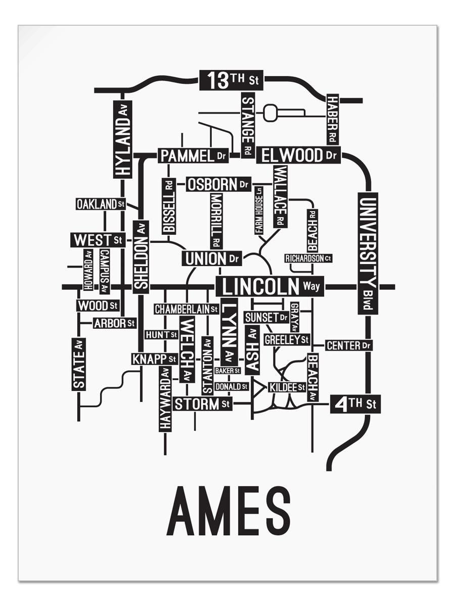 Ames, Iowa Street Map - Poster, Acrylic, Framed, and Metal Prints - Etsy