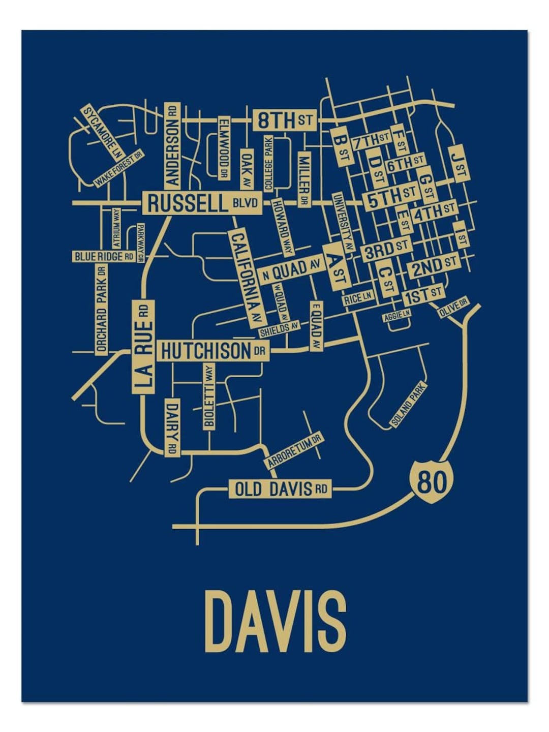 Davis, California Street Map - Poster, Acrylic, Framed, and Metal ...