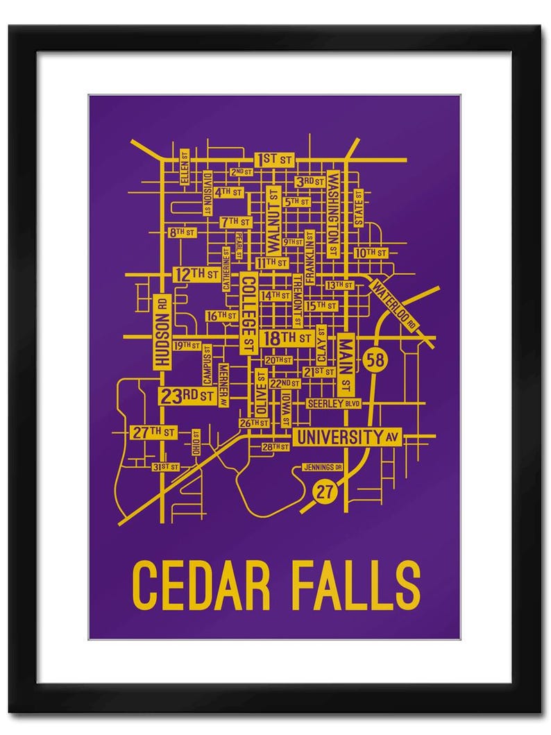 Cedar Falls, Iowa Street Map - Poster, Acrylic, Framed, and Metal ...