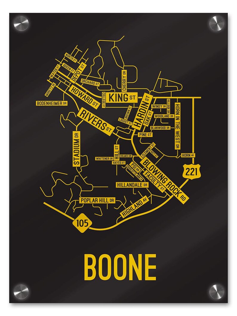 Boone, North Carolina Street Map - Poster, Acrylic, Framed, and Metal ...