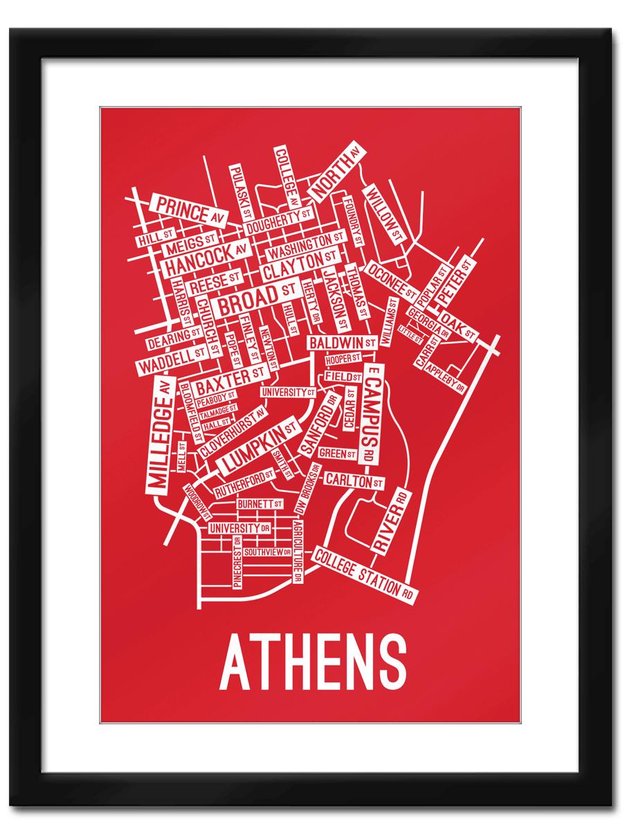 Athens, Georgia Street Map - Poster, Acrylic, Framed, and Metal Prints ...