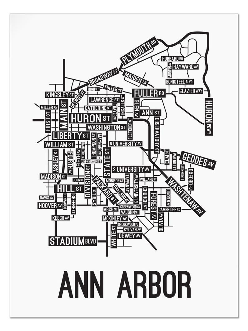 Ann Arbor, Michigan Street Map - Poster, Acrylic, Framed, and Metal ...