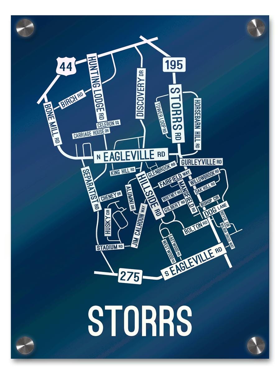 Storrs, Connecticut Street Map - Poster, Acrylic, Framed, and Metal ...
