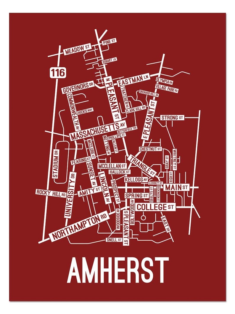 Amherst, Massachusetts Street Map - Poster, Acrylic, Framed, and Metal ...