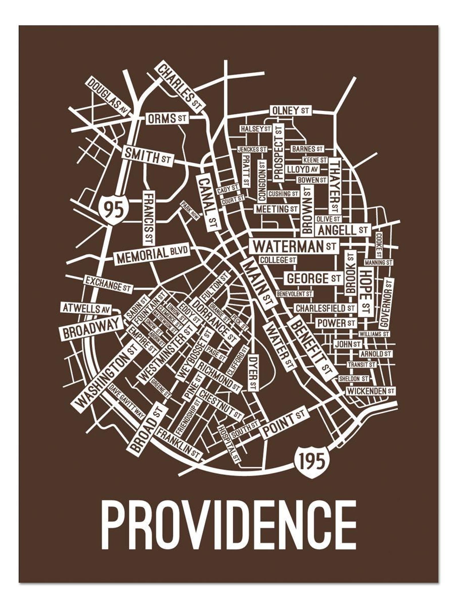 Providence, Rhode Island Street Map - Poster, Acrylic, Framed, and ...