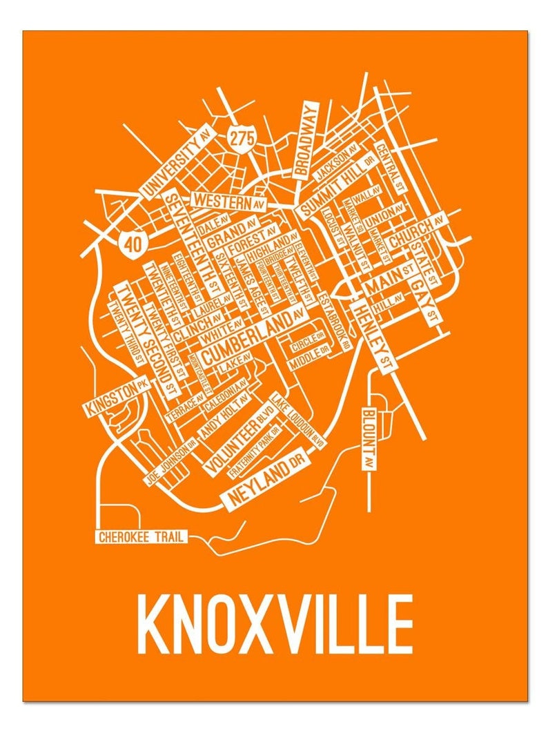 Knoxville, Tennessee Street Map - Poster, Acrylic, Framed, and Metal ...