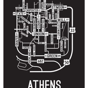 Athens, Ohio Street Map - Poster, Acrylic, Framed, and Metal Prints - Etsy