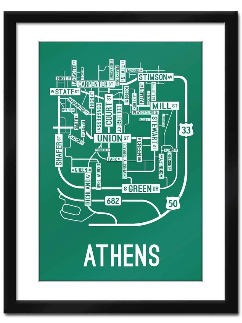 Athens, Ohio Street Map - Poster, Acrylic, Framed, and Metal Prints - Etsy