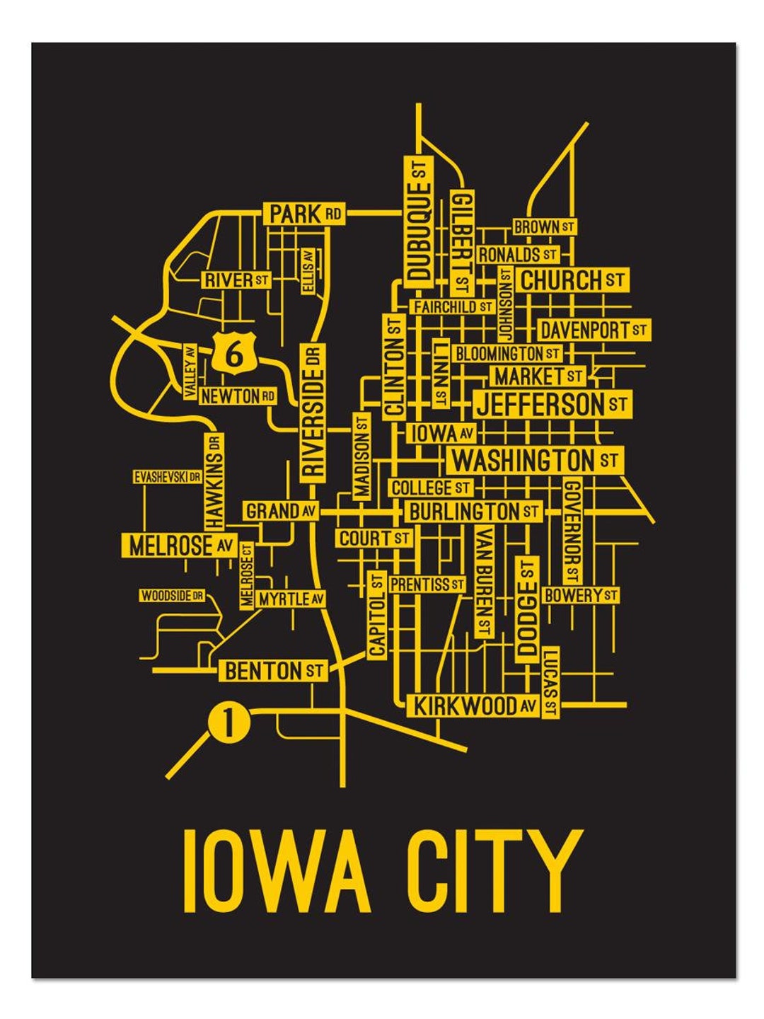 Iowa City, Iowa Street Map - Poster, Acrylic, Framed, and Metal Prints ...