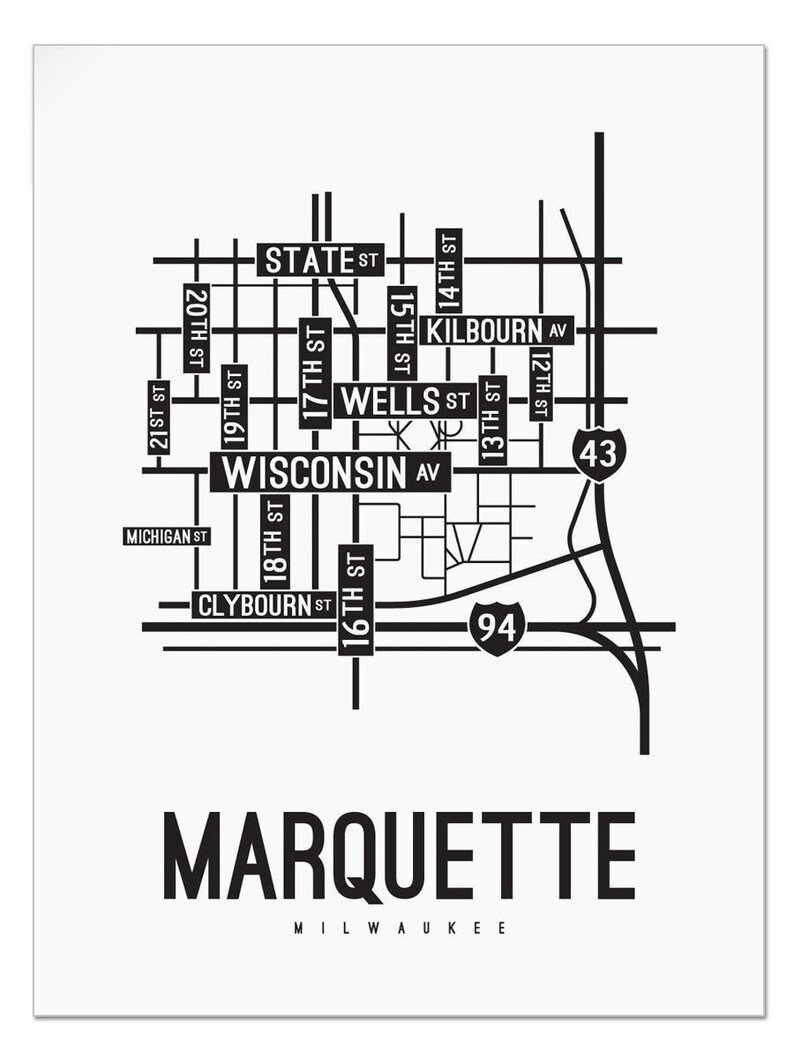 Marquette, Milwaukee Street Map - Poster, Acrylic, Framed, and Metal ...