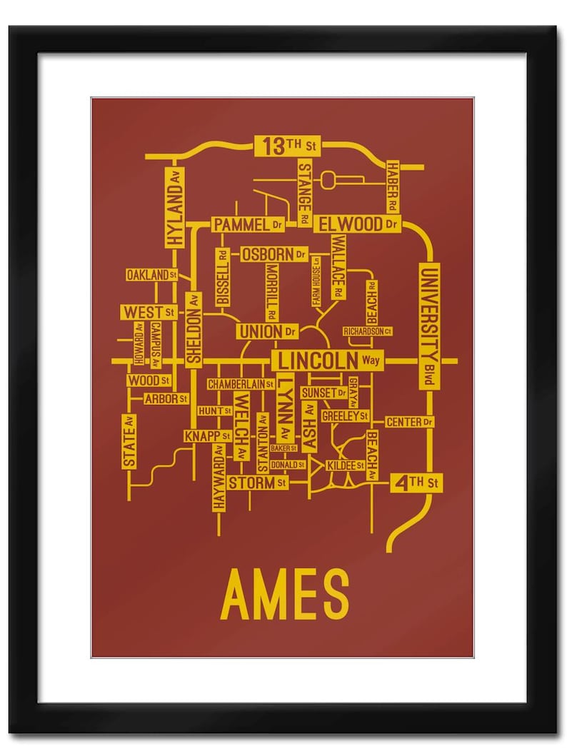 Ames, Iowa Street Map - Poster, Acrylic, Framed, and Metal Prints - Etsy